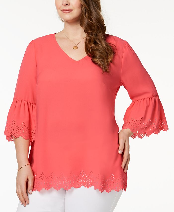 NY Collection Plus Size Eyelet-Trim Top - Macy's