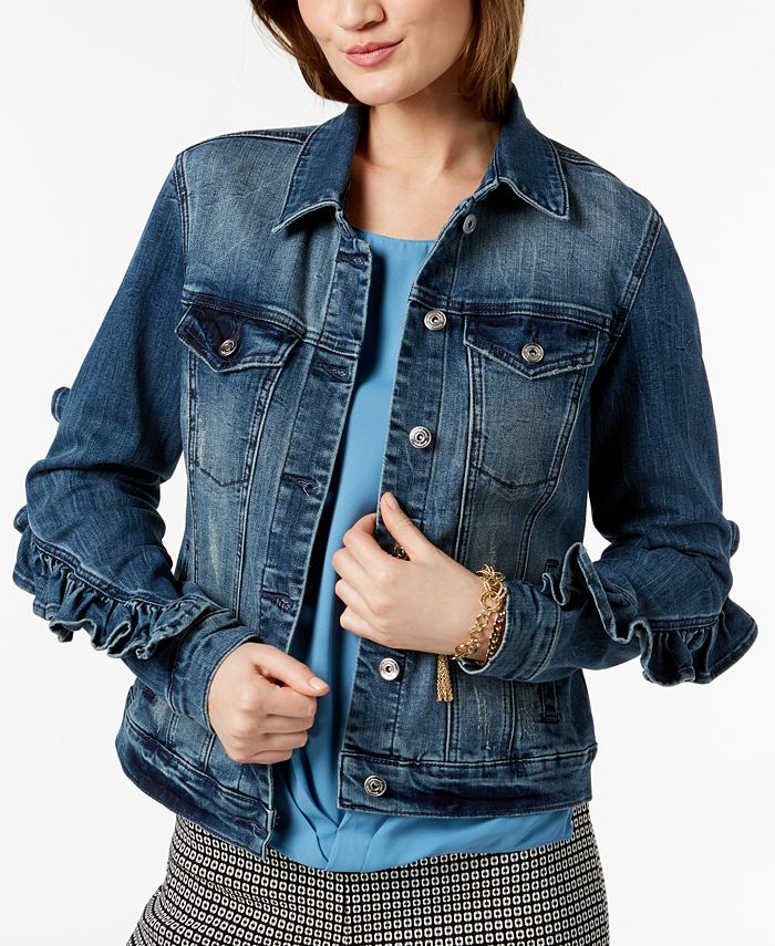 INC International Concepts I.N.C. Ruffled-Sleeve Denim Jacket, Created ...