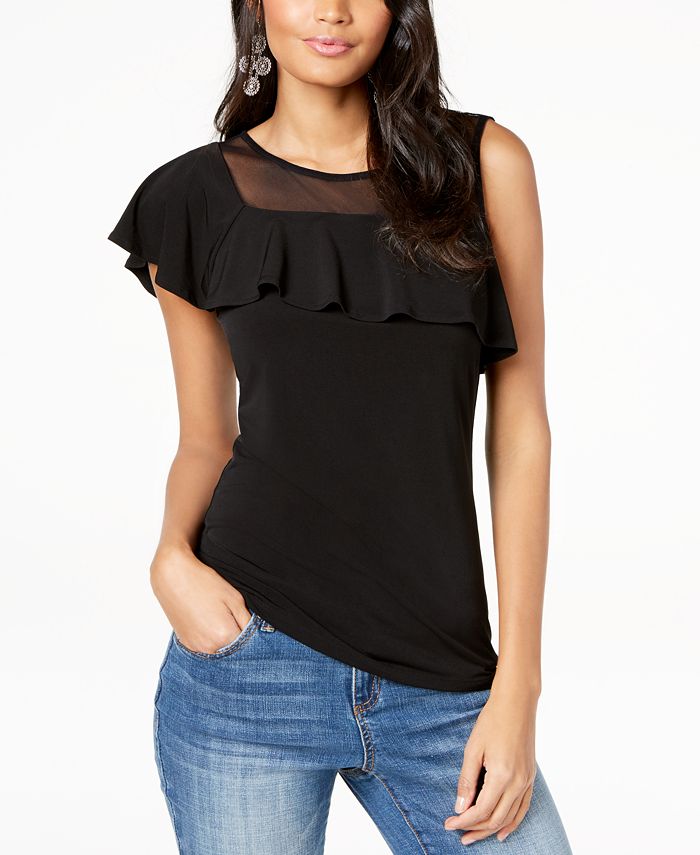 INC International Concepts I.N.C. Petite Asymmetrical Ruffled Top ...