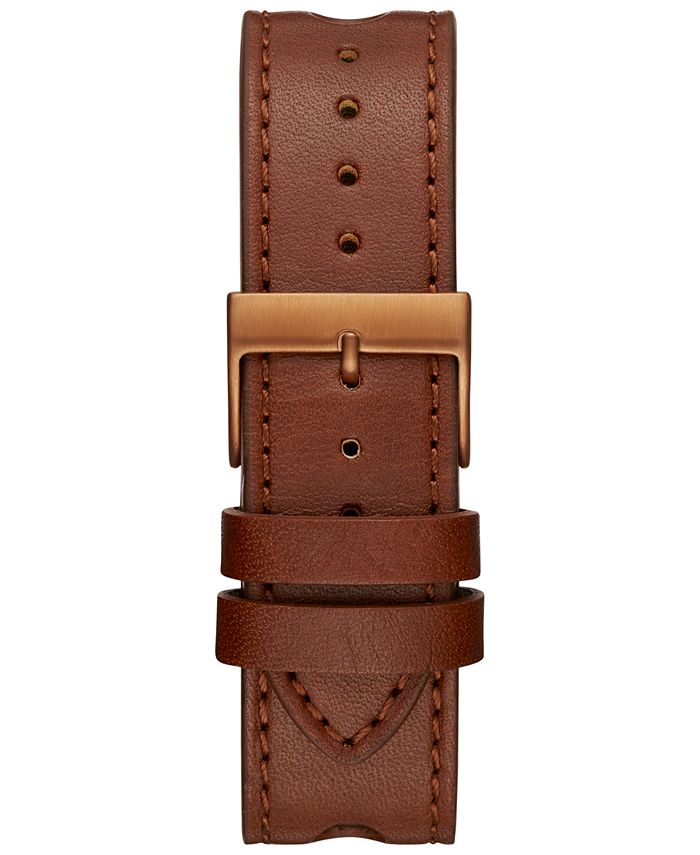 GUESS Men's Brown Leather Cuff Strap Watch 44mm - Macy's
