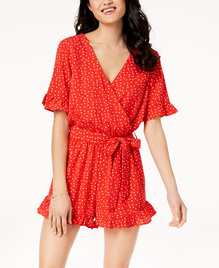 One Clothing Juniors' Ruffled Surplice Romper - Macy's