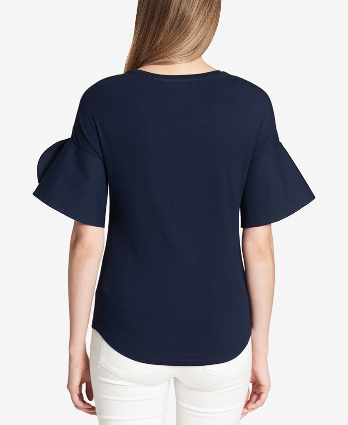 Calvin Klein Flared-Sleeve Poplin Top - Macy's