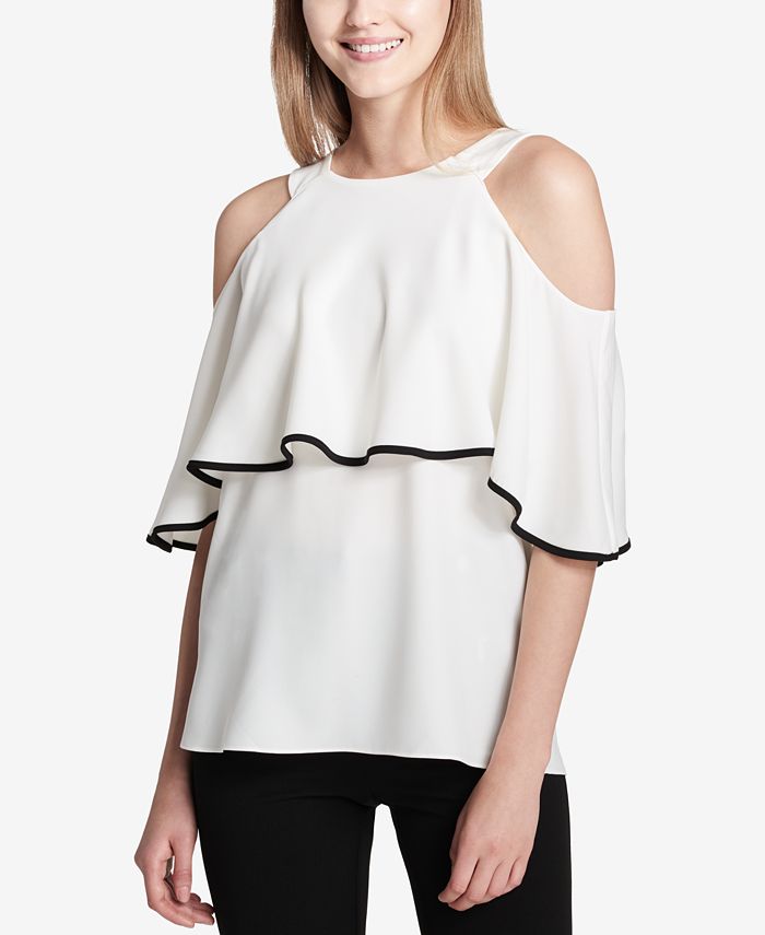 Calvin Klein Ruffled Cold-Shoulder Top - Macy's