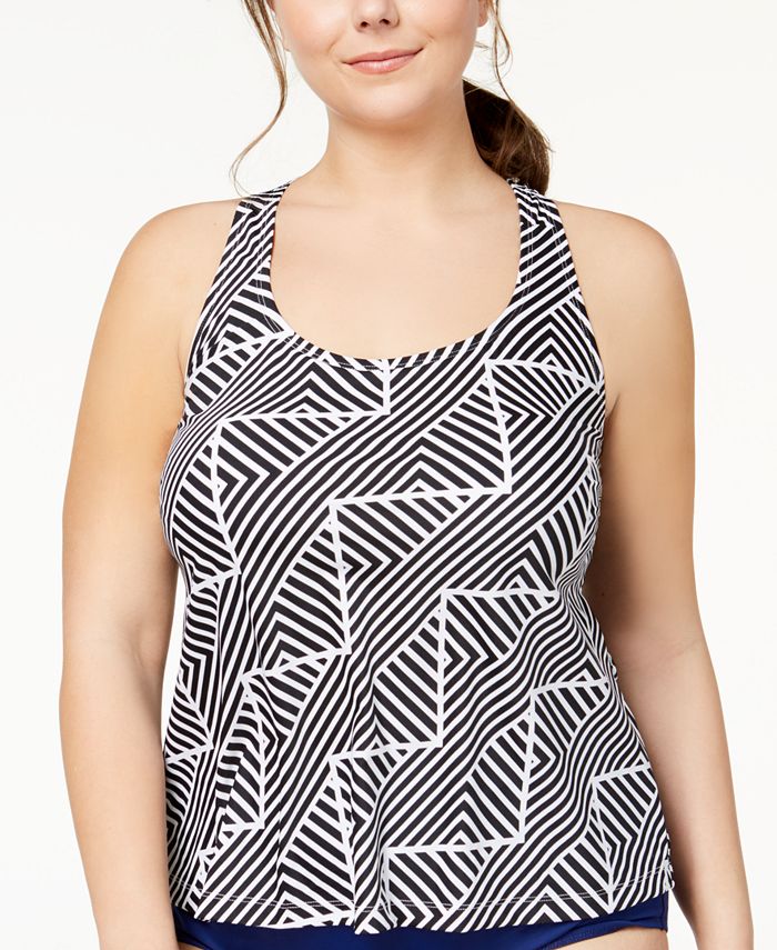 GO by Gossip Plus Size Labyrinth Racerback Tankini Top, Created for ...