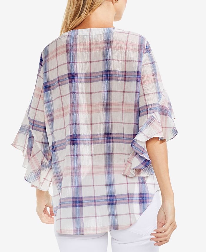 Vince Camuto Plaid Ruffle-Sleeve Top - Macy's