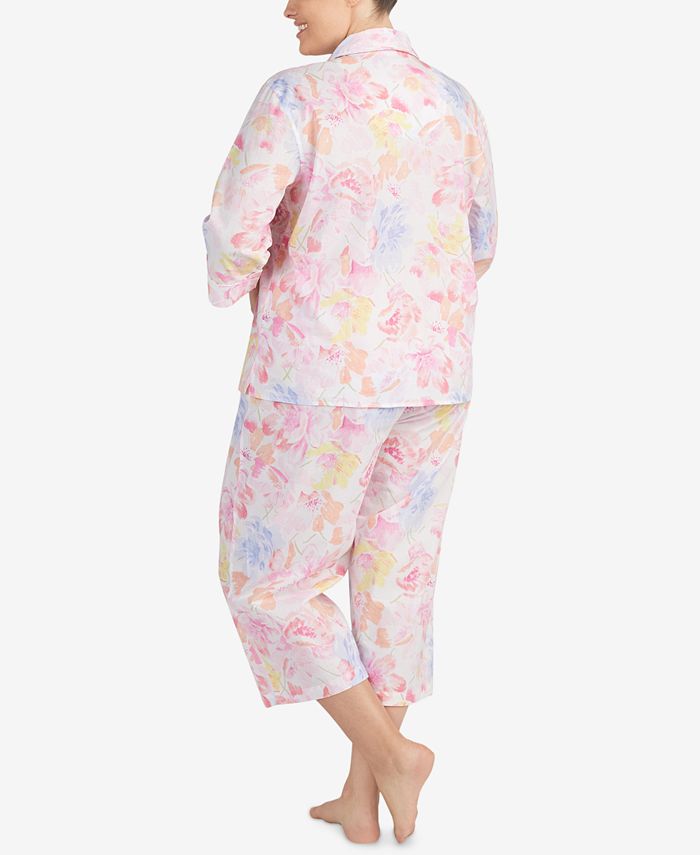 Lauren Ralph Lauren Classic Woven Plus Size Cotton Cropped Pajama Set Macys