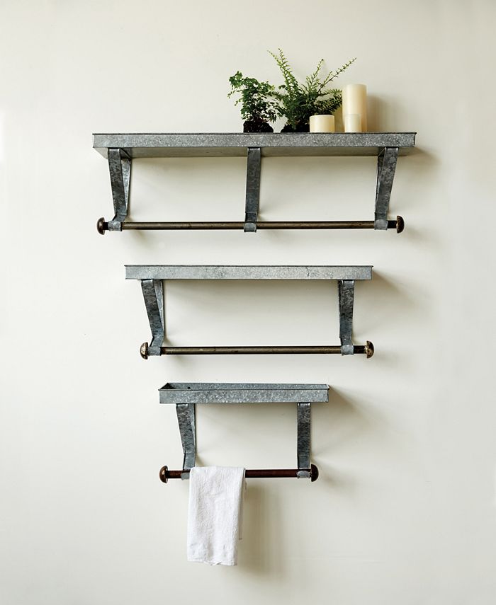 3R Studio Galvanized Metal Wall Racks with Shelf & Rod, Set of 3 - Macy's