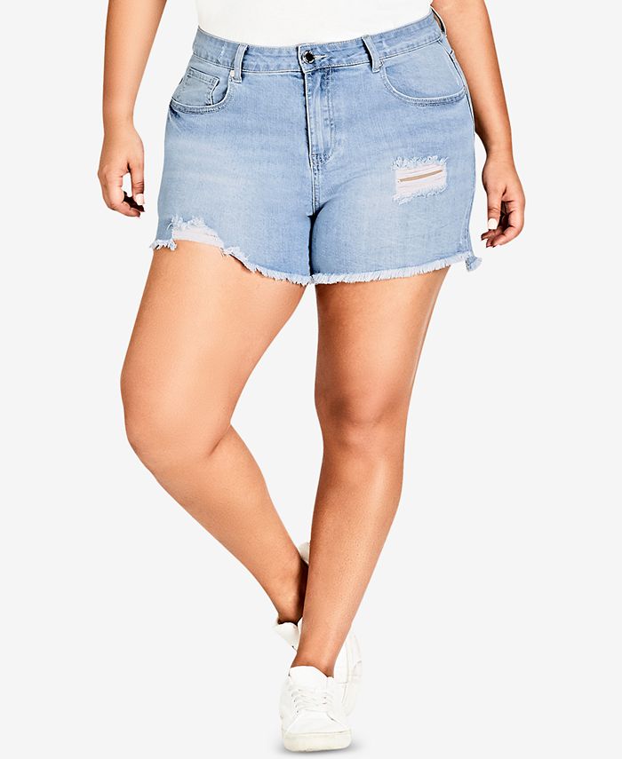City Chic Trendy Plus Size Ripped Denim Shorts - Macy's
