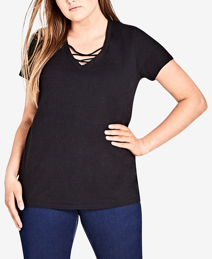 City Chic Trendy Plus Size Cotton Cross-Neck Top - Macy's