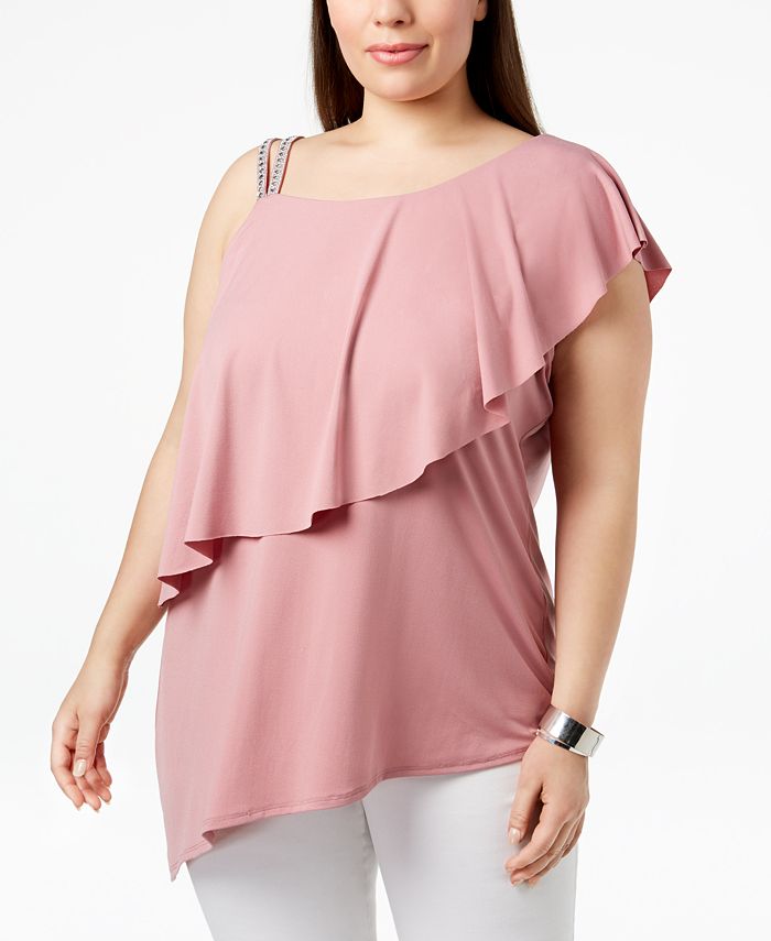 Belldini Plus Size One-Shoulder Rhinestone Tunic - Macy's