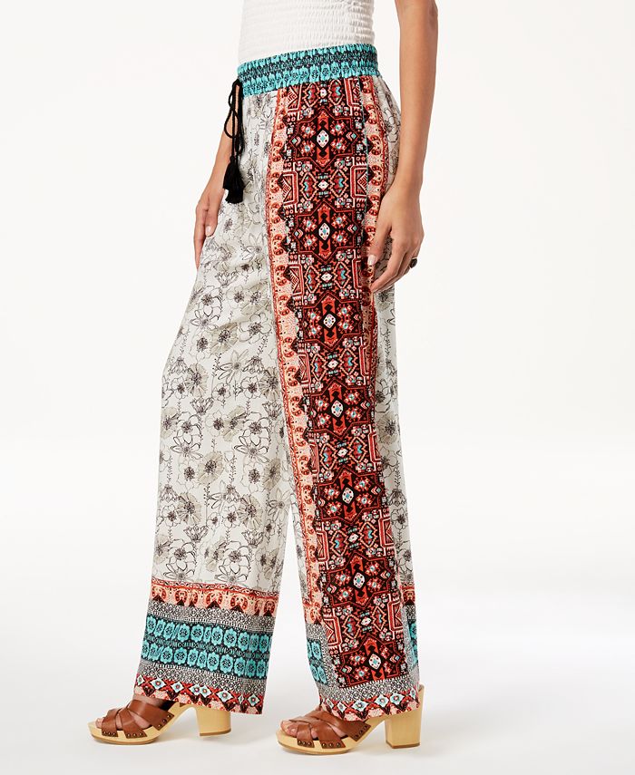 Be Bop Juniors' Patchwork-Print Wide-Leg Pants - Macy's