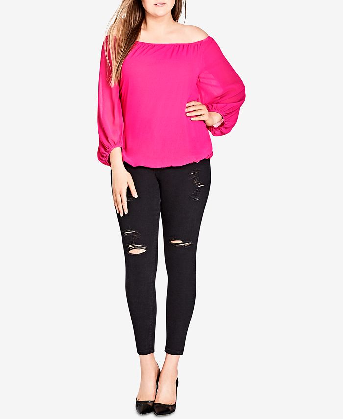 City Chic Trendy Plus Size Off The Shoulder Peasant Top Macys