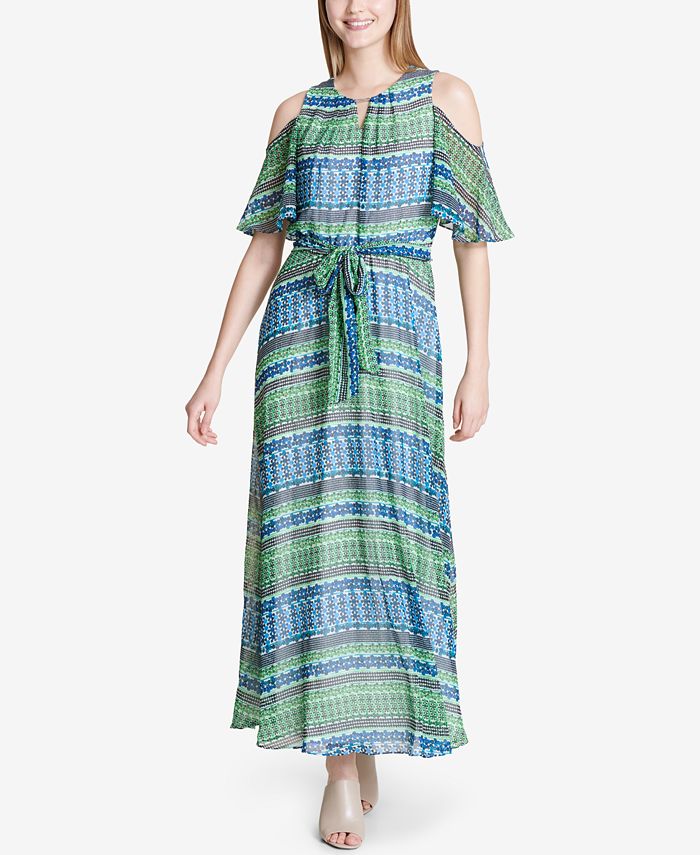 Calvin Klein Printed Cold-Shoulder Maxi Dress - Macy's