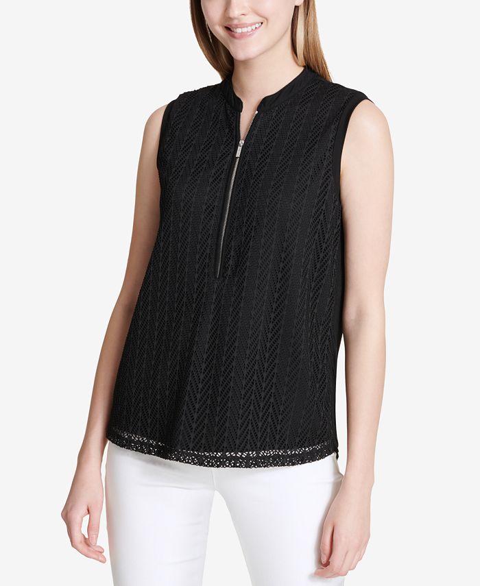 Calvin Klein Zip-Trim Mesh Top - Macy's