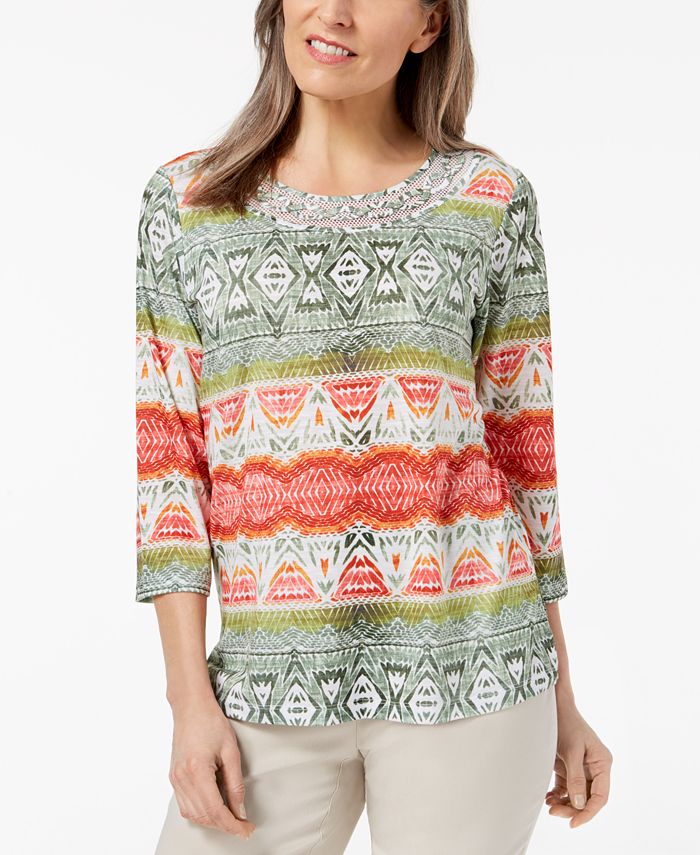 Alfred Dunner Parrot Cay Embellished Printed Top - Macy's