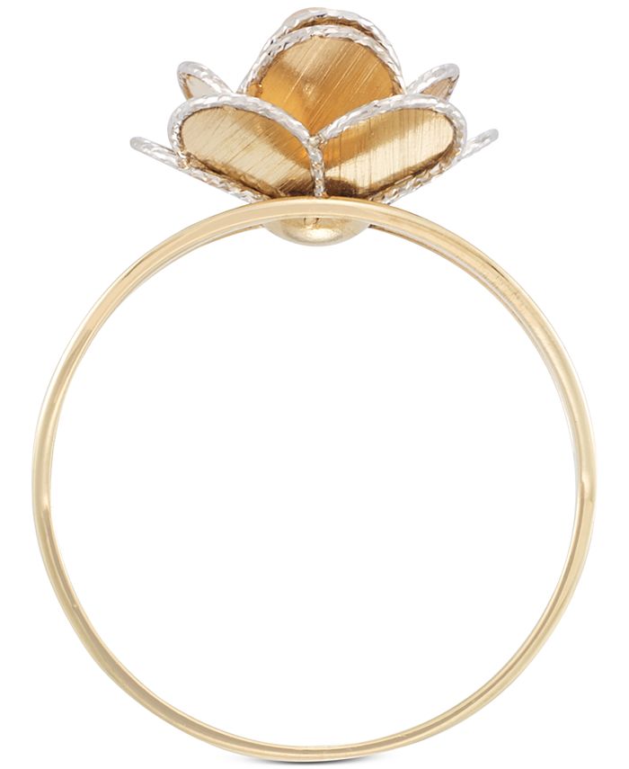 Italian Gold Tri-Colour Flower Split Shank Ring in 14k Gold, White Gold ...