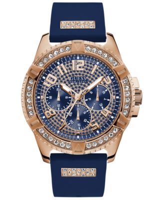 GUESS Men's Blue Silicone Strap Watch 48mm - Macy's