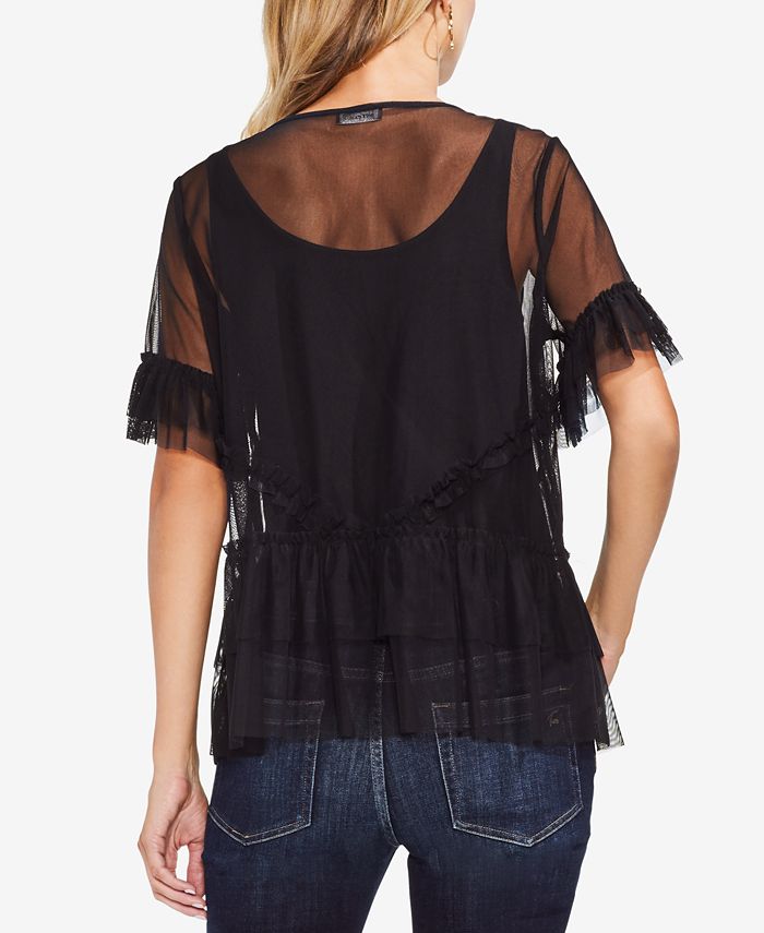 Vince Camuto Tiered Ruffle Mesh Top - Macy's