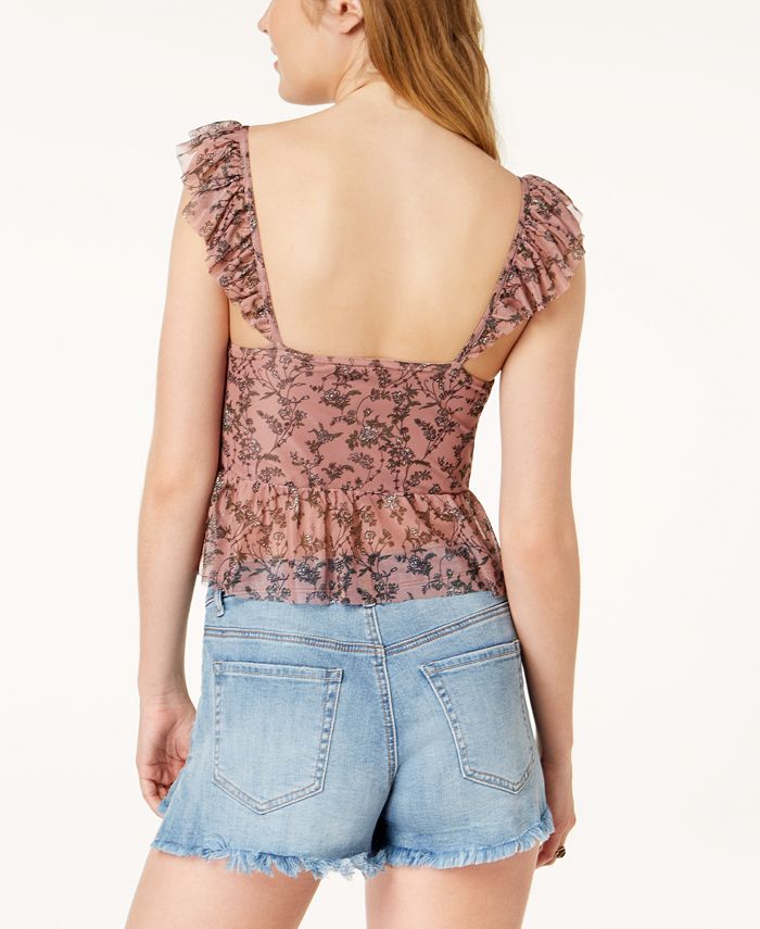 American Rag Juniors' Printed Mesh Ruffled Tank Top, Created for Macy's ...