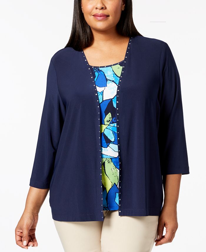 Alfred Dunner Plus Size Royal Street Layered-Look Rhinestone-Trim Top ...
