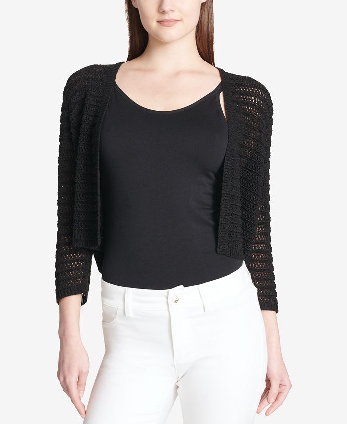 Calvin Klein Open-Front Cropped Knit Cardigan - Macy's