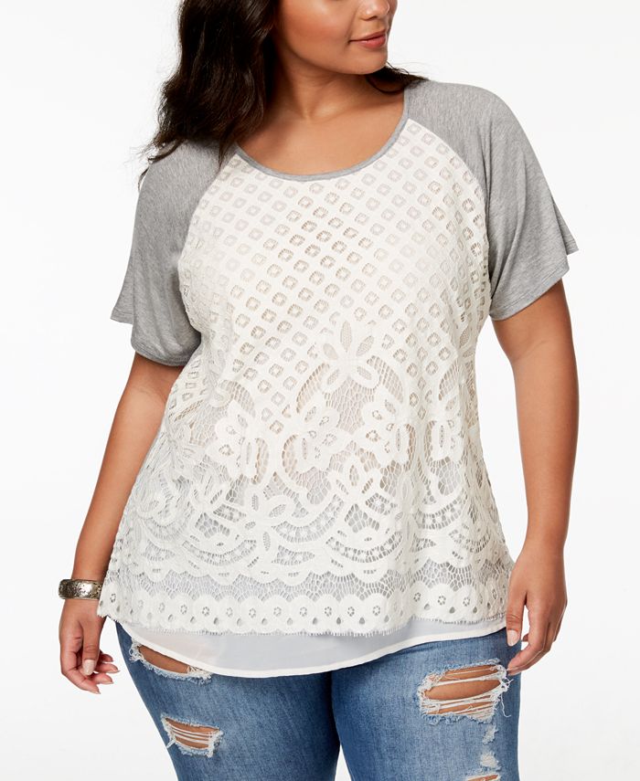 Eyeshadow Trendy Plus Size Lace-Front Top - Macy's