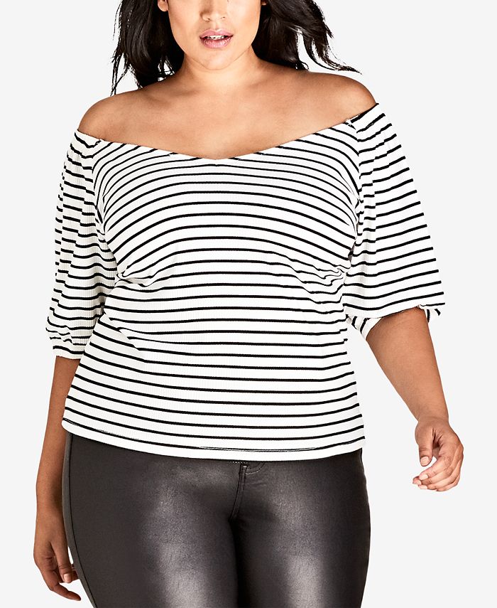 City Chic Trendy Plus Size Sweetly Striped Ribbed Top - Macy's