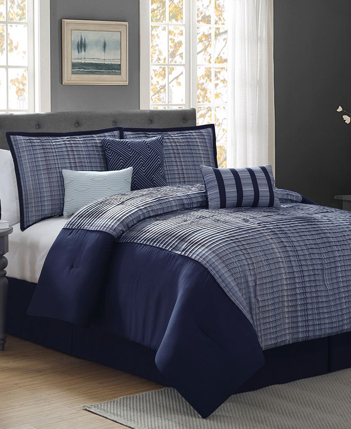 Ellison First Asia Facet Stripe 7-Pc. Queen Comforter Set - Macy's