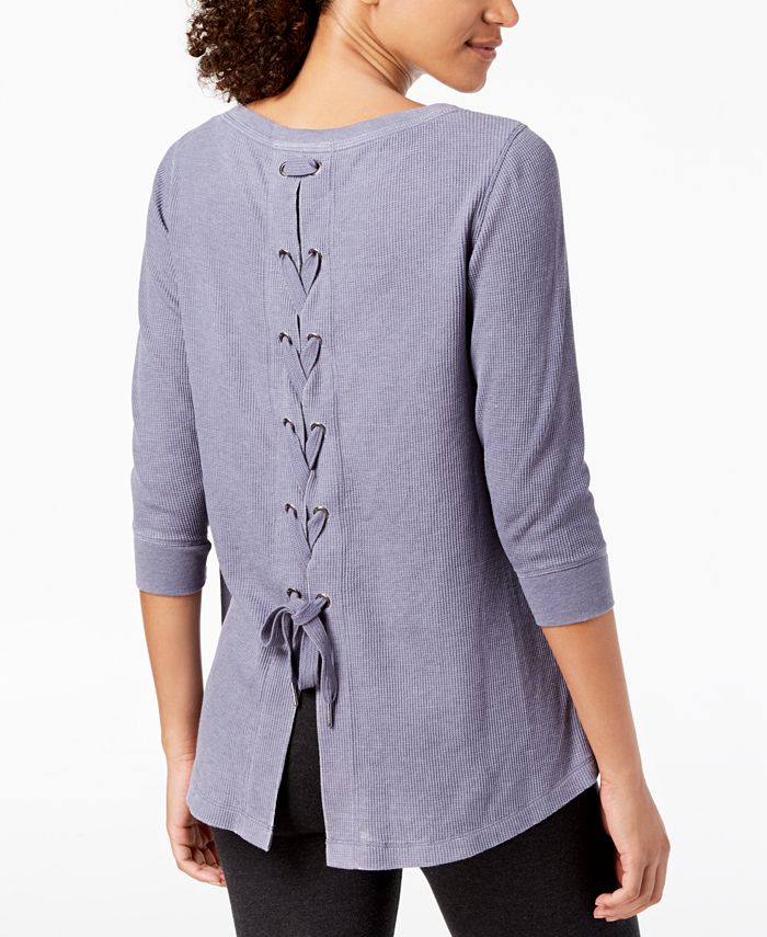 Calvin Klein 3/4-Sleeve Lace-Up Back Top - Macy's