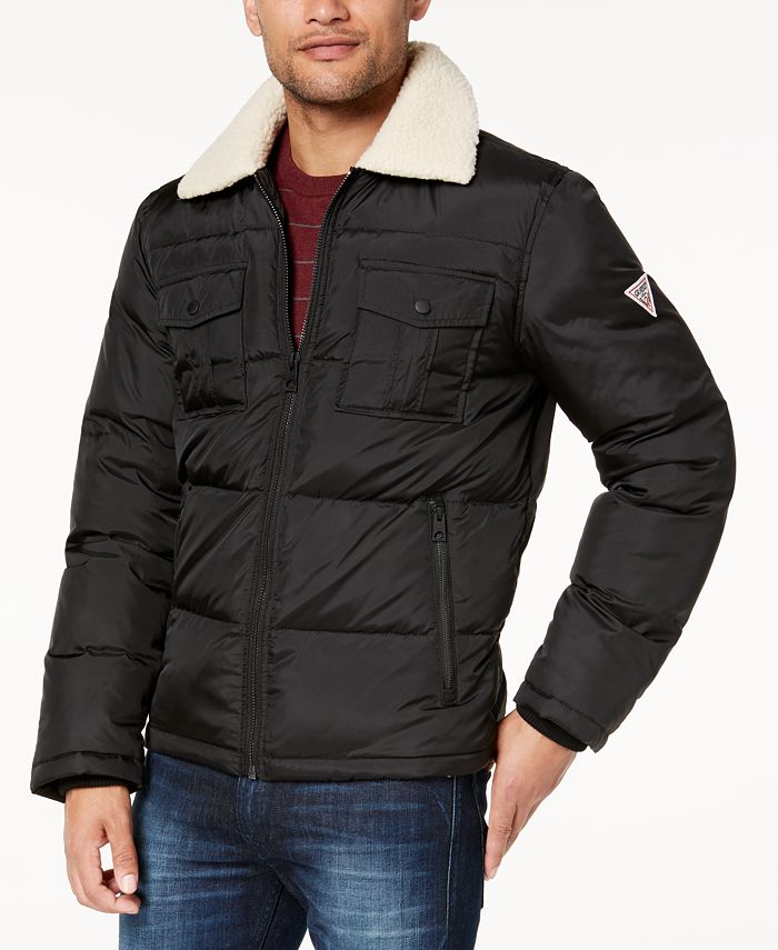 GUESS Men's Trucker Jacket with Fleece-Lined Sherpa Collar - Macy's