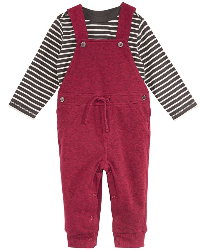 First Impressions Baby Boys 2-Pc. Striped T-Shirt & Marled Overalls Set, Created for Macy's - Macy's