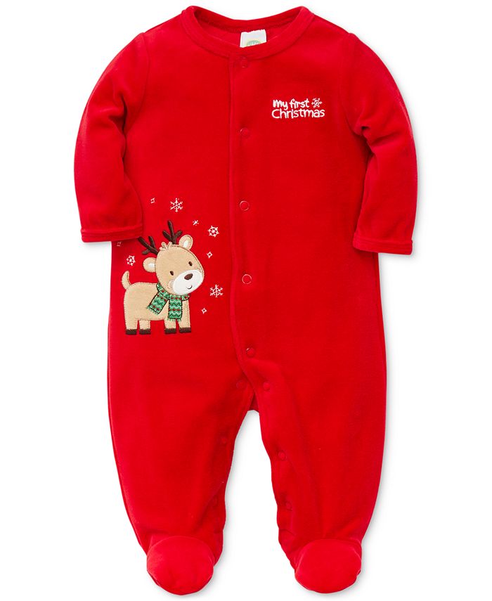Little Me Baby Boys Velour Reindeer Footed Coverall - Macy's