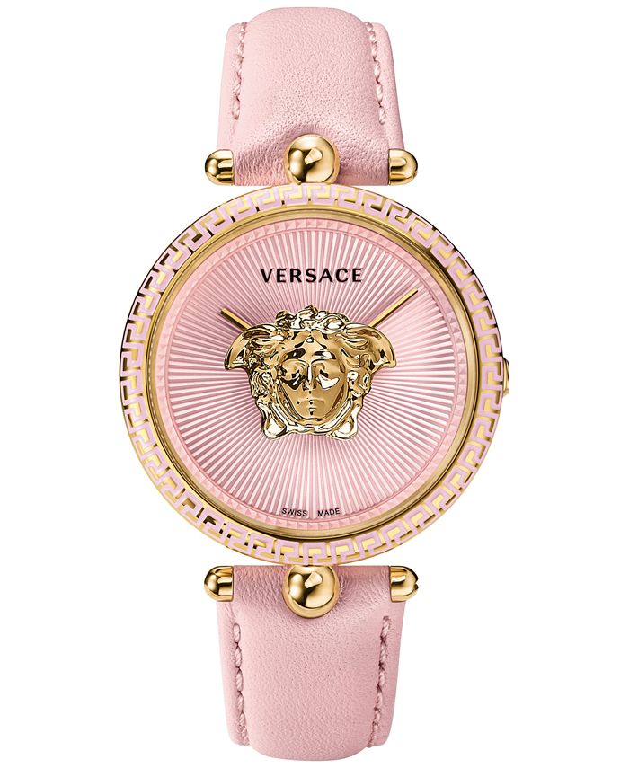 Versace Women's Swiss Palazzo Empire Pink Leather Strap Watch 39mm - Macy's