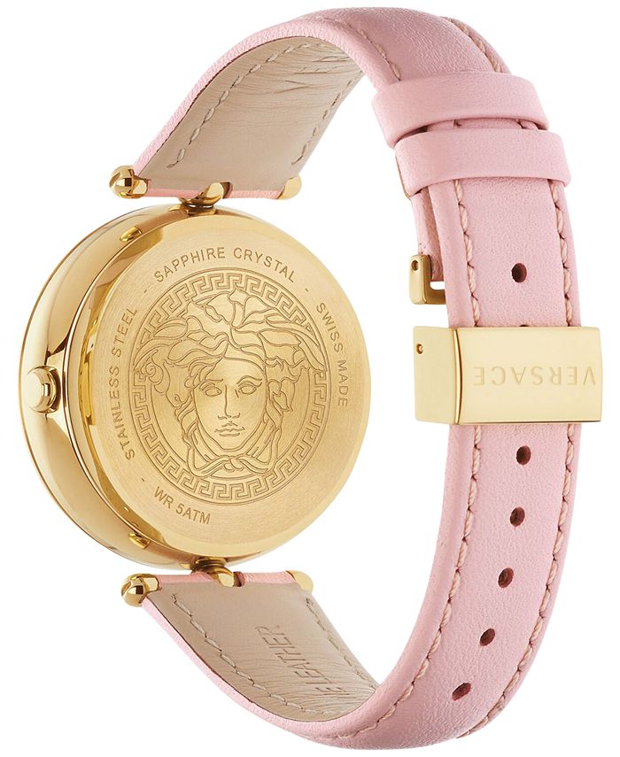 Versace Women's Swiss Palazzo Empire Pink Leather Strap Watch 39mm - Macy's