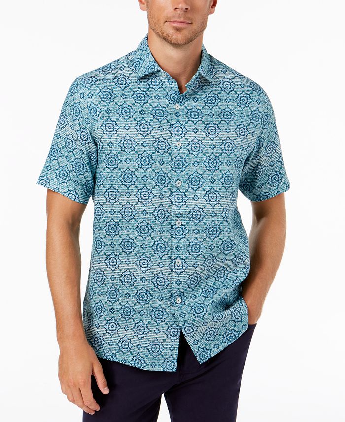 Tasso Elba Men's Linen Tiled Shirt, Created for Macy's - Macy's