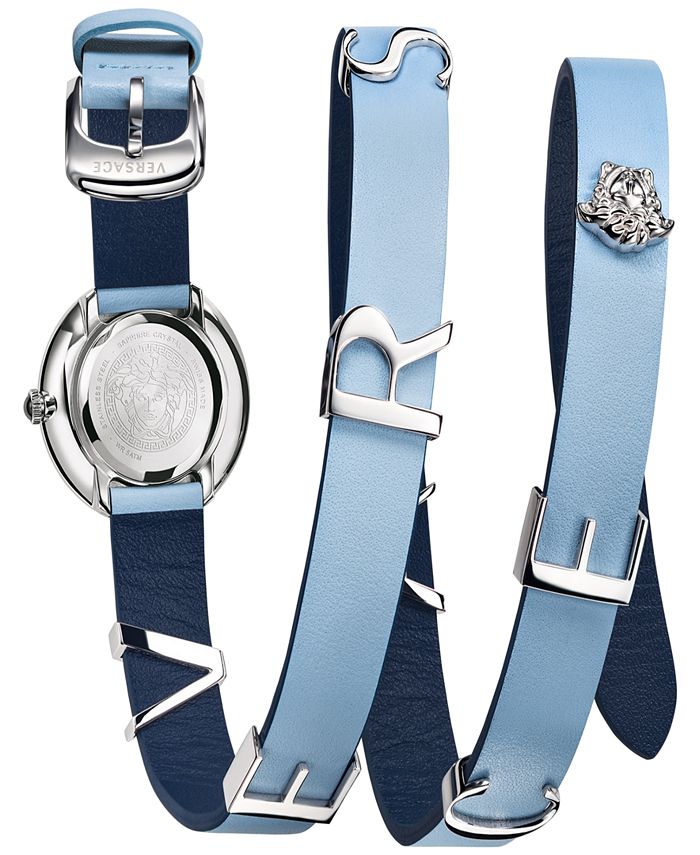 Versace Women's Swiss V-Flare Light Blue & Navy Leather Wrap Strap ...