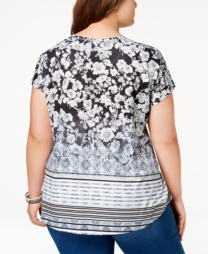 Style & Co Plus Size Mixed-Print Top, Created for Macy's - Macy's