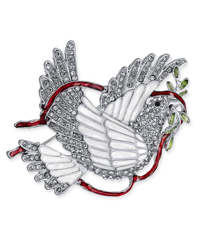 Charter Club Holiday Lane Silver-Tone Crystal & Epoxy Peace Dove Pin ...