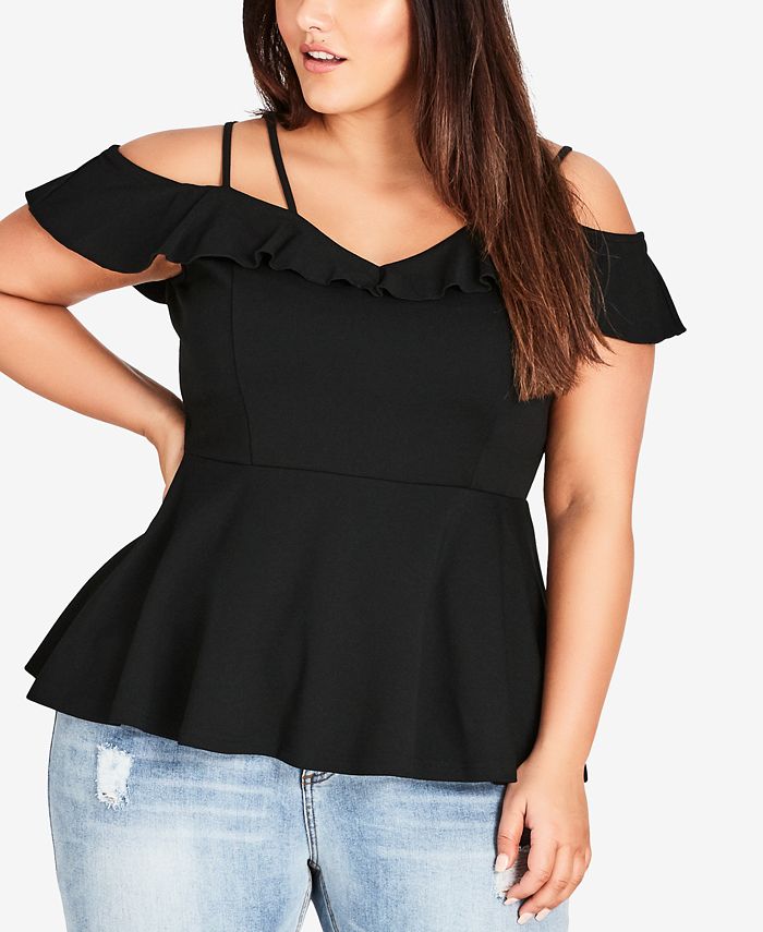 City Chic Trendy Plus Size Cold Shoulder Peplum Top Macys
