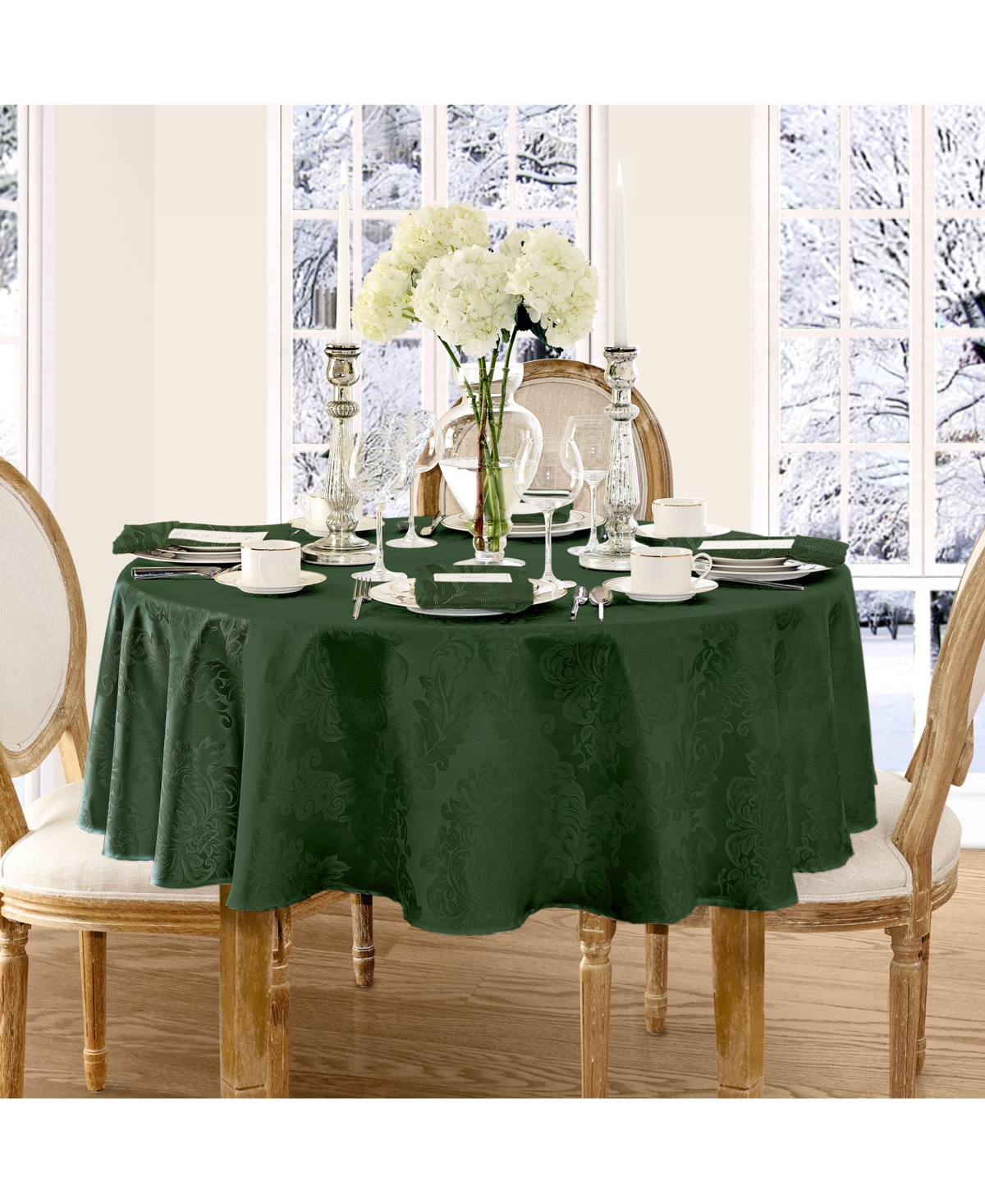 Elrene Barcelona Round Tablecloth  90 - Hunter