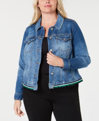 I.N.C. Plus Size Striped-Hem Denim Jacket, Created for Macy's - Macy's