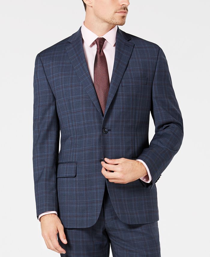 Michael Kors Men's Classic/Regular Fit Natural Stretch Blue/Red Plaid ...