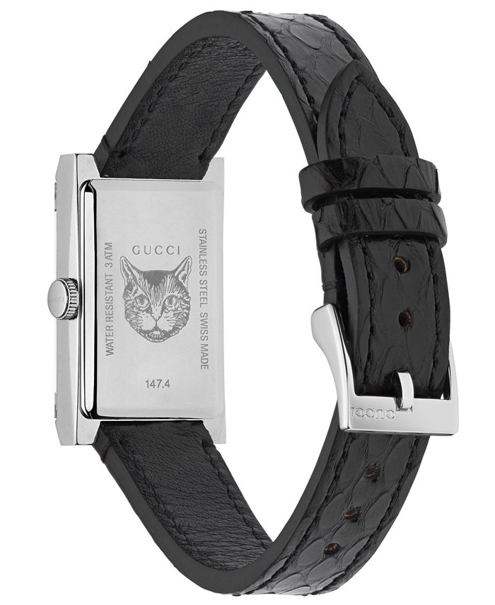 Gucci Women's Swiss G-Frame Black Ayers Leather Strap Watch 21x40mm ...