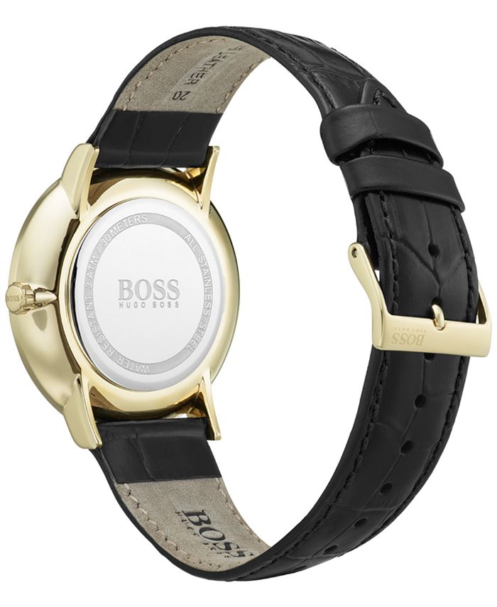 BOSS Hugo Boss Men's William Ultra Slim Black Leather Strap Watch 40mm ...