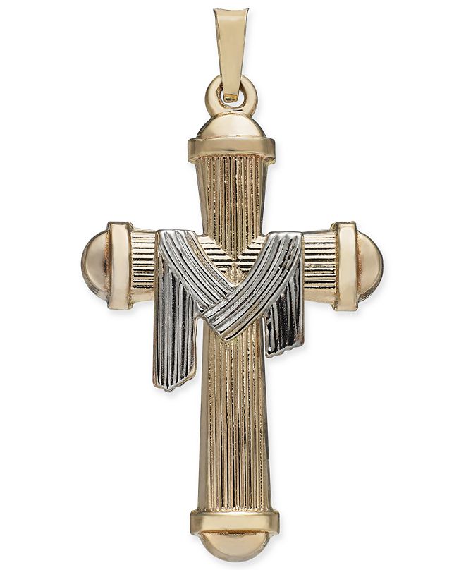 Macy's Textured Cross with Robe Pendant in 14k Gold & White Gold ...