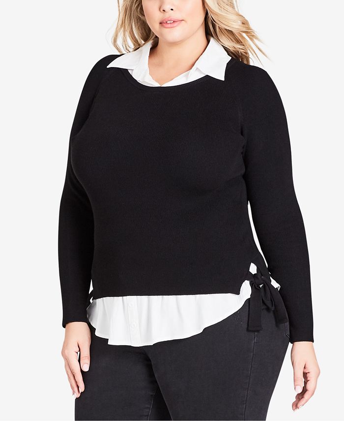 City Chic Trendy Plus Size Layered-Look Collared Top - Macy's