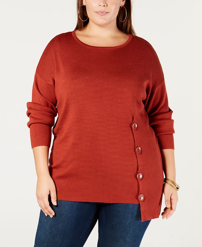 NY Collection Plus Size Side-Button Sweater - Macy's
