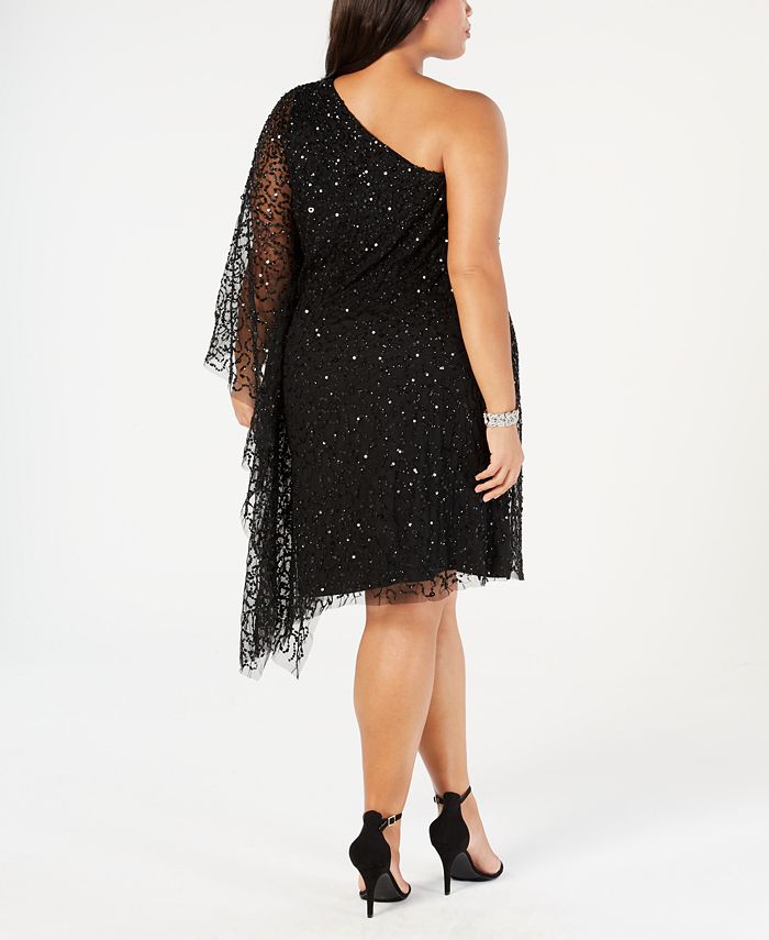 Adrianna Papell Plus Size Sequined One-Shoulder Dress - Macy's