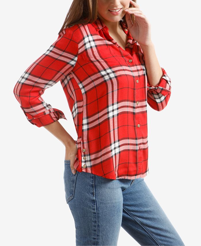 Lucky Brand Plaid Tab-Sleeve Side-Button Top - Macy's
