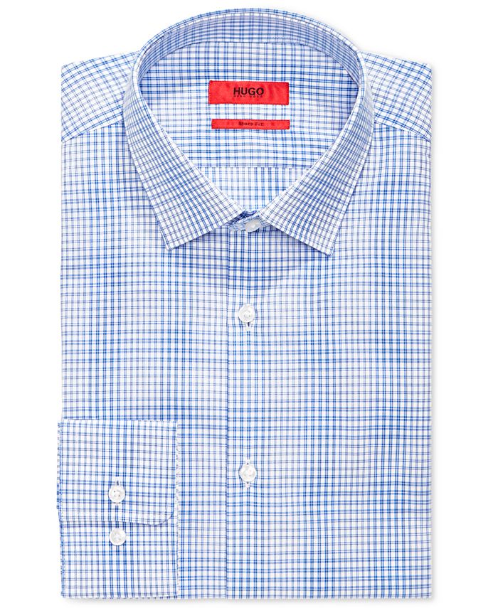 Hugo Boss Men's Slim-Fit Blue Check Dress Shirt - Macy's